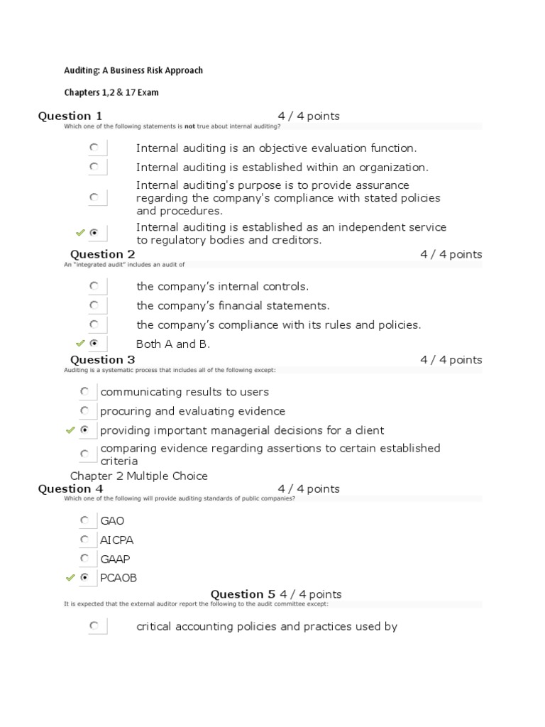 Auditing Chapters 1,2,17 Exam | Internal Audit | Audit | Free 30-day ...