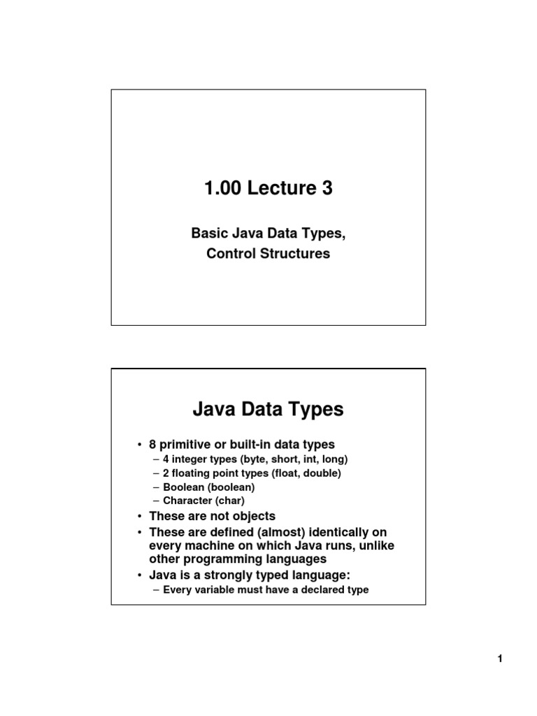 Basic Java Data Types, Control Structures | PDF | Data Type ...