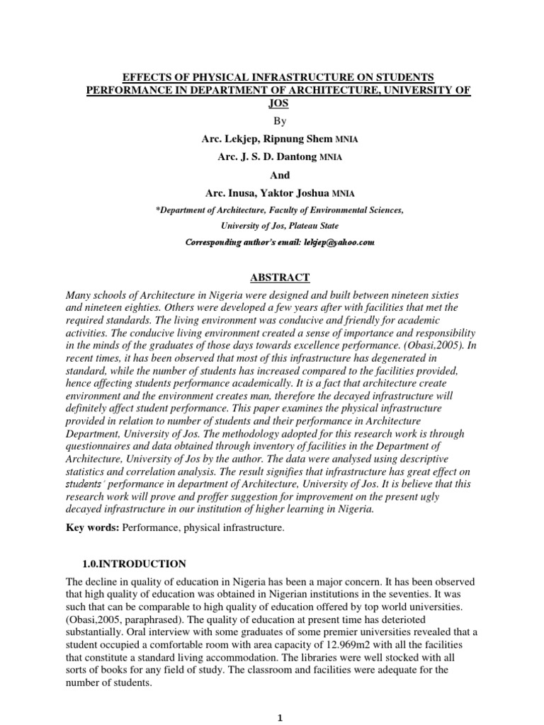Effects of Physical Infrastructure On Students Performance by Lekjep Et ...