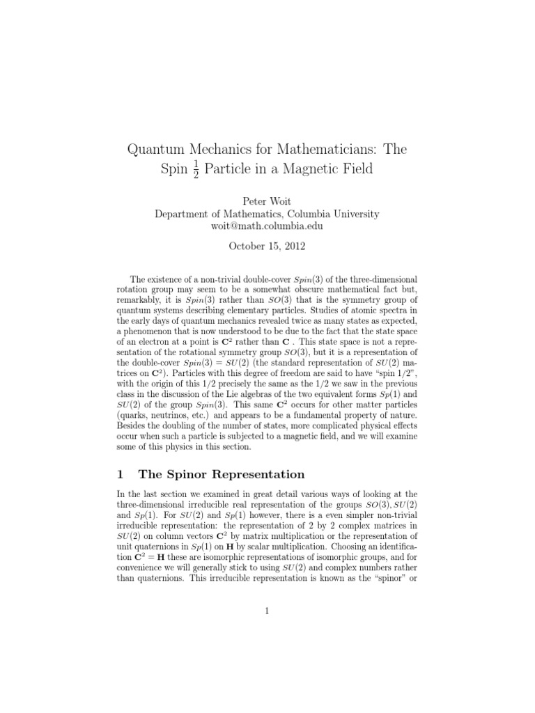Spin Half | PDF | Spin (Physics) | Eigenvalues And Eigenvectors