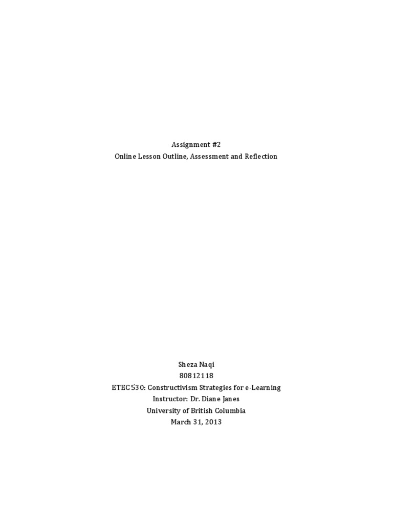 ETEC 530: Online Constructivist Lesson Plan, Assessment and Reflection | PDF | Constructivism ...