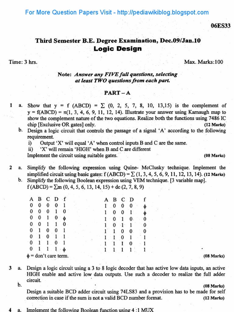Logic Design Jan 2010 ES | PDF | Logic Synthesis | Electronic Engineering