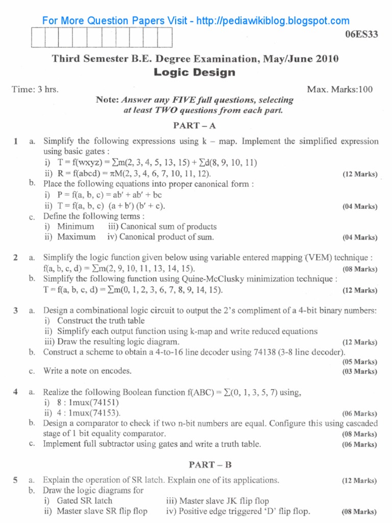 Logic Design June 2010 ES | PDF | Digital Electronics | Electrical ...