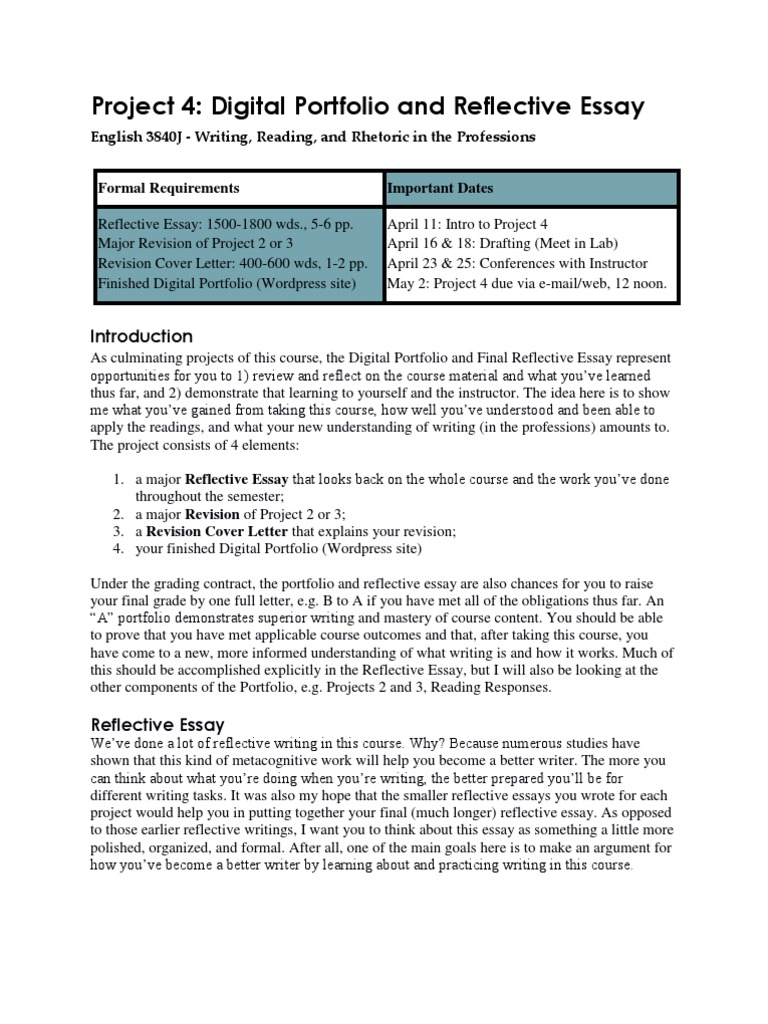 Project 4: Reflective Essay and Digital Portfolio | PDF | Essays ...
