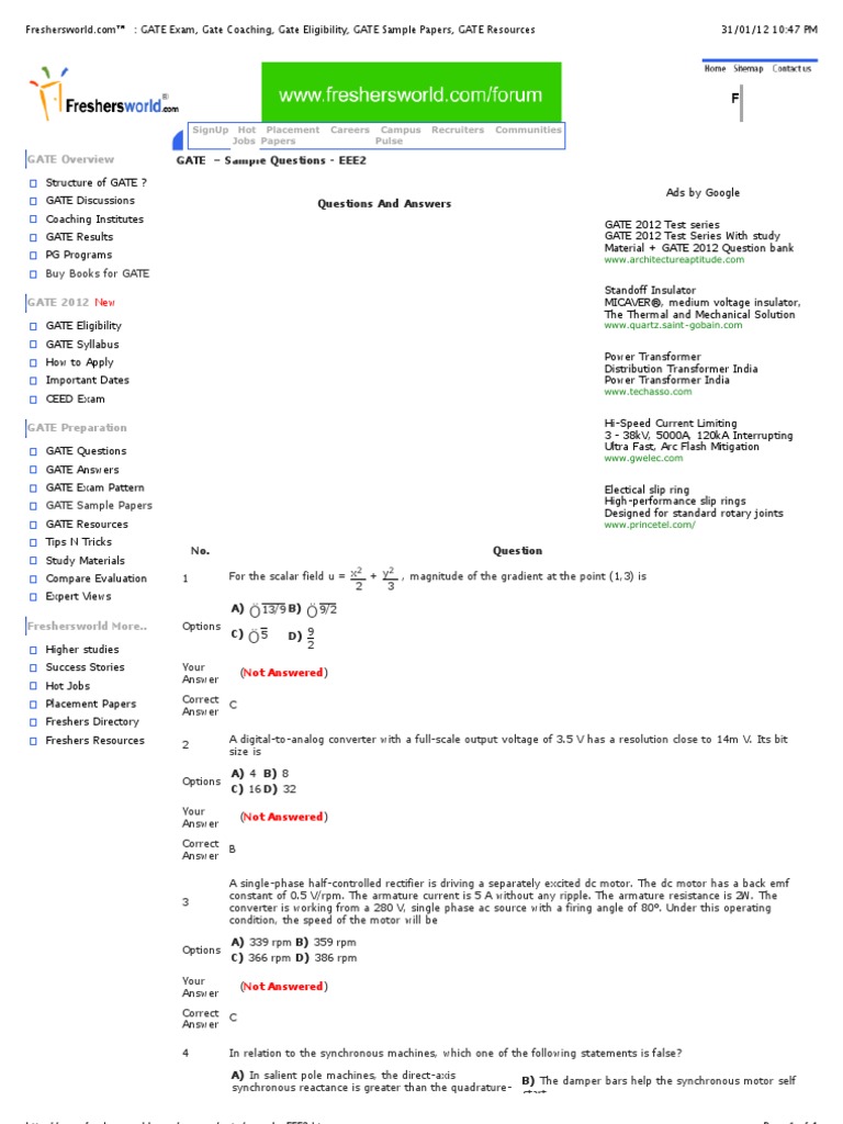 Gate - Sample Questions: Signup Hot Jobs Placement Papers Careers ...