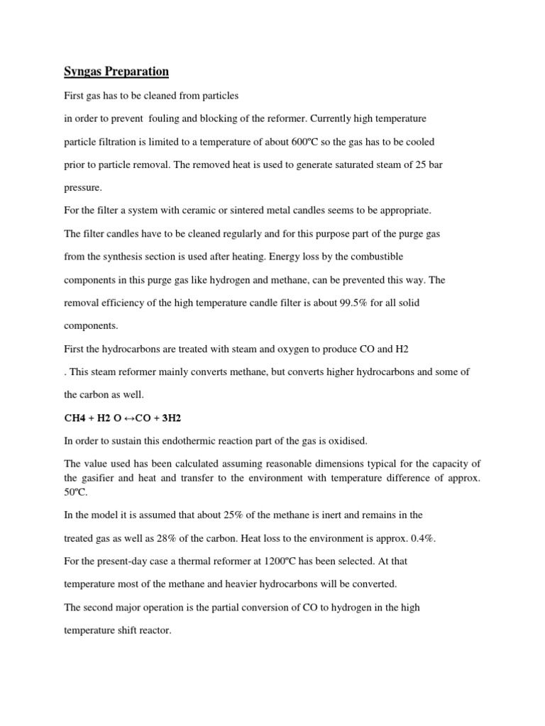 Syngas Preparation: CH4 + H2 O CO + 3H2 | PDF | Carbon Dioxide ...