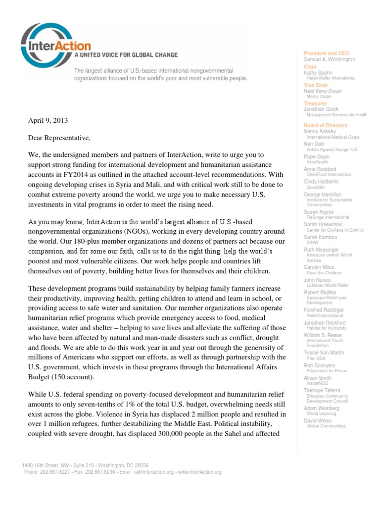 InterAction FY14 Funding Letter With Logos - House | PDF ...