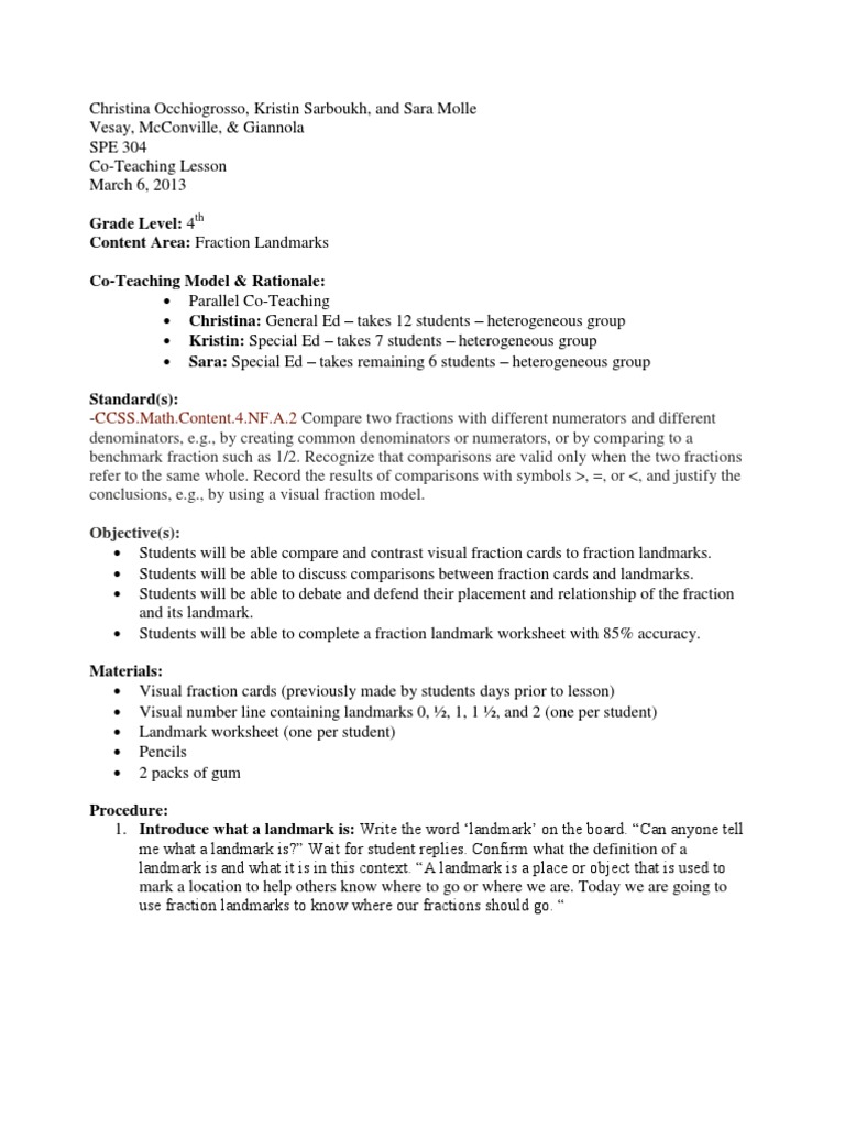 Co-Teaching Lesson Plan - Fractions | Download Free PDF | Fraction ...