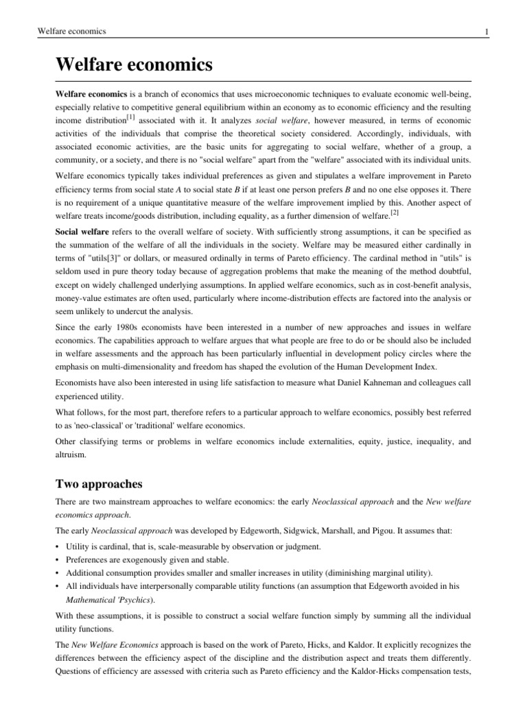 Welfare Economics: Two Approaches | PDF | Welfare Economics | Pareto ...