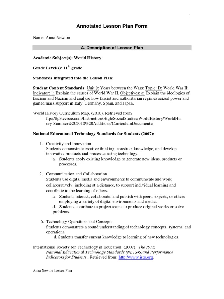 Annotated Lesson Plan Form | PDF | Lesson Plan | Fascism