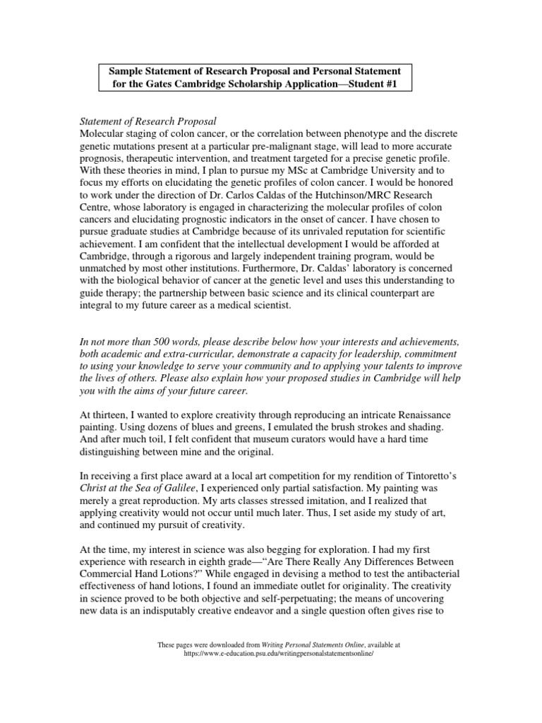 Sample Statement of Research Proposal and Personal Statement For The ...