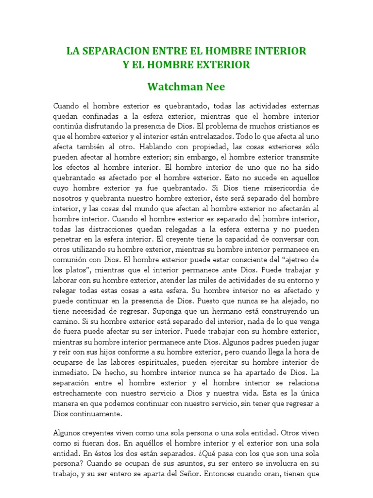 El Quebrantamiento Del Hombre Exterior y La Liberacion Del Espiritu ...