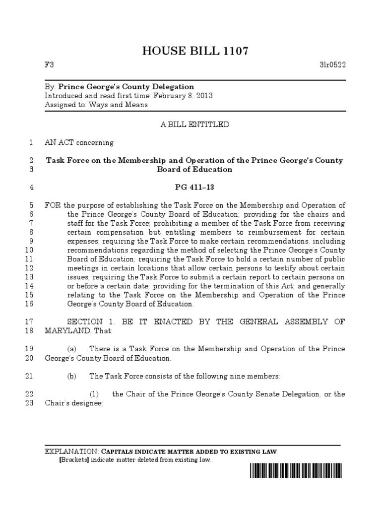 House Bill 1107: Task Force On The Membership and Operation of The ...