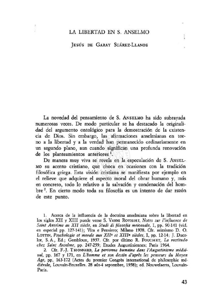JESÚS DE GARAY SUÁREZ-LLANOS, La Libertad en S. Anselmo | PDF | Filosofía