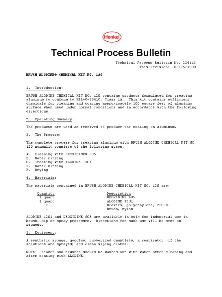 Alodine 120 Kit, Technical Process Bulletin | PDF | Paint | Clothing