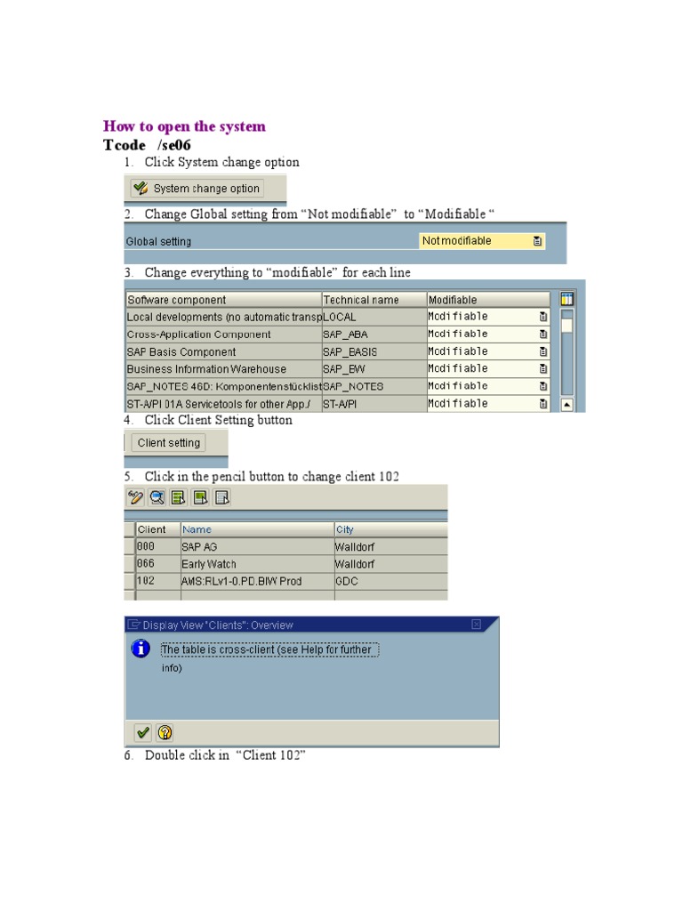 Tcode /se06: How To Open The System | PDF