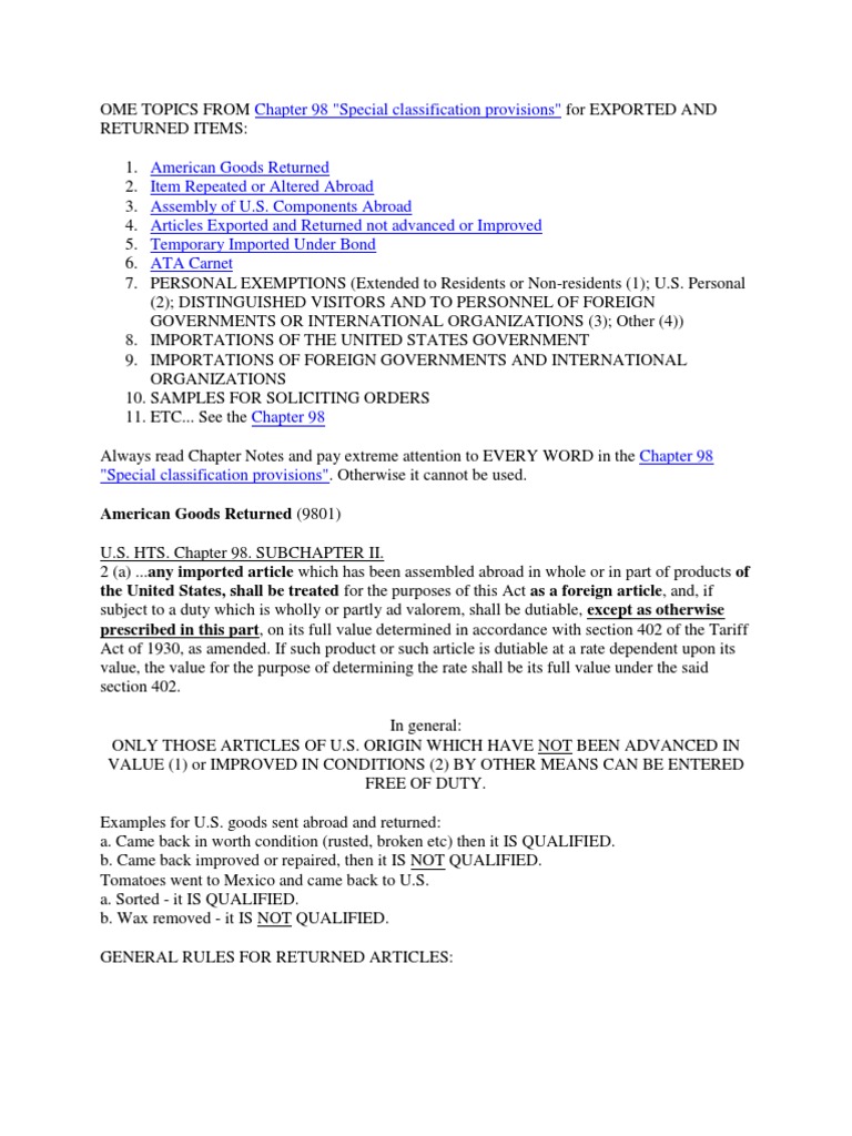 FROM Chapter 98 | PDF | Customs | U.S. Customs And Border Protection