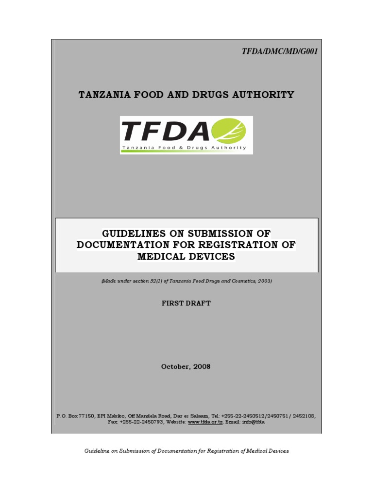 TFDA Medical Device Registration Guidelines | PDF | Medical Device ...