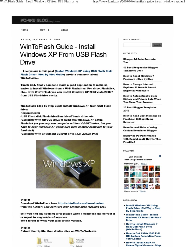 WinToFlash Guide - Install Windows XP From USB Flash Drive | PDF | Usb ...