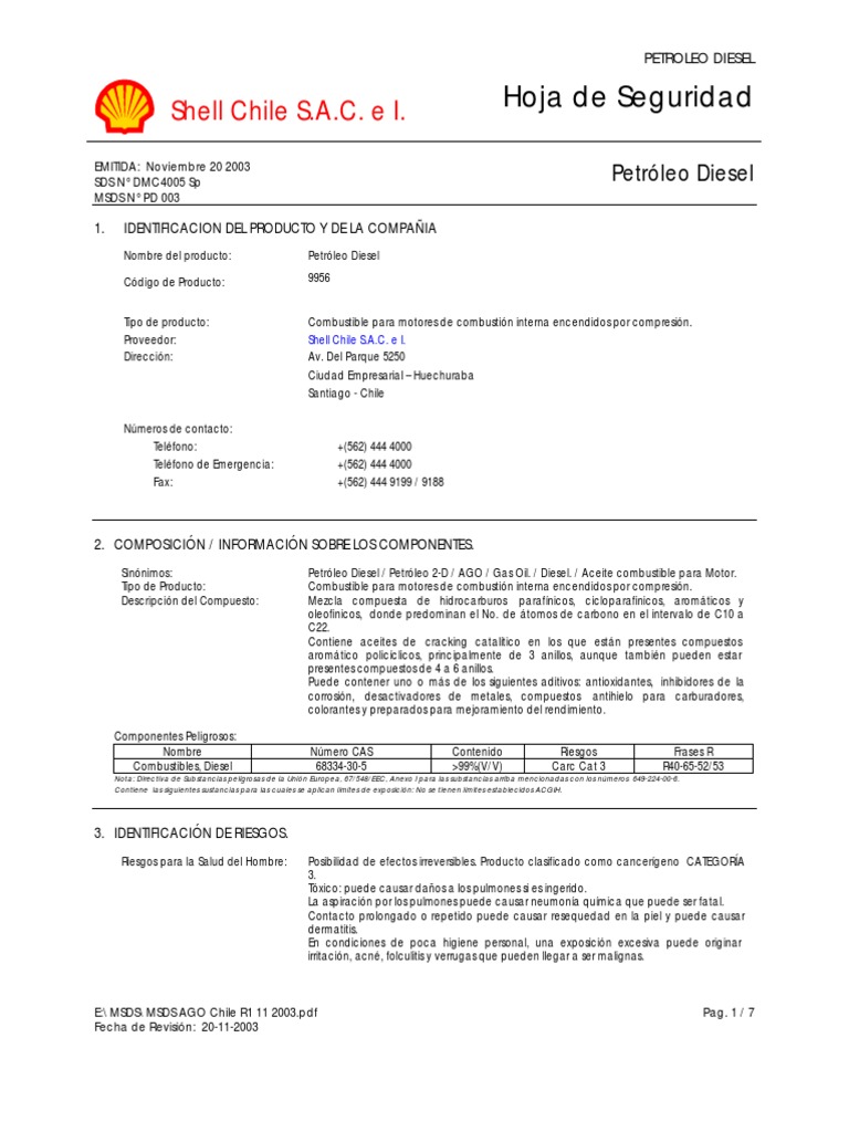 Msds Diesel 2d | PDF | Contaminación | Agua