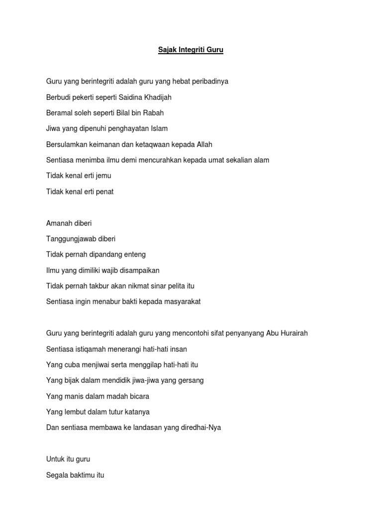Sajak Integriti Guru | PDF