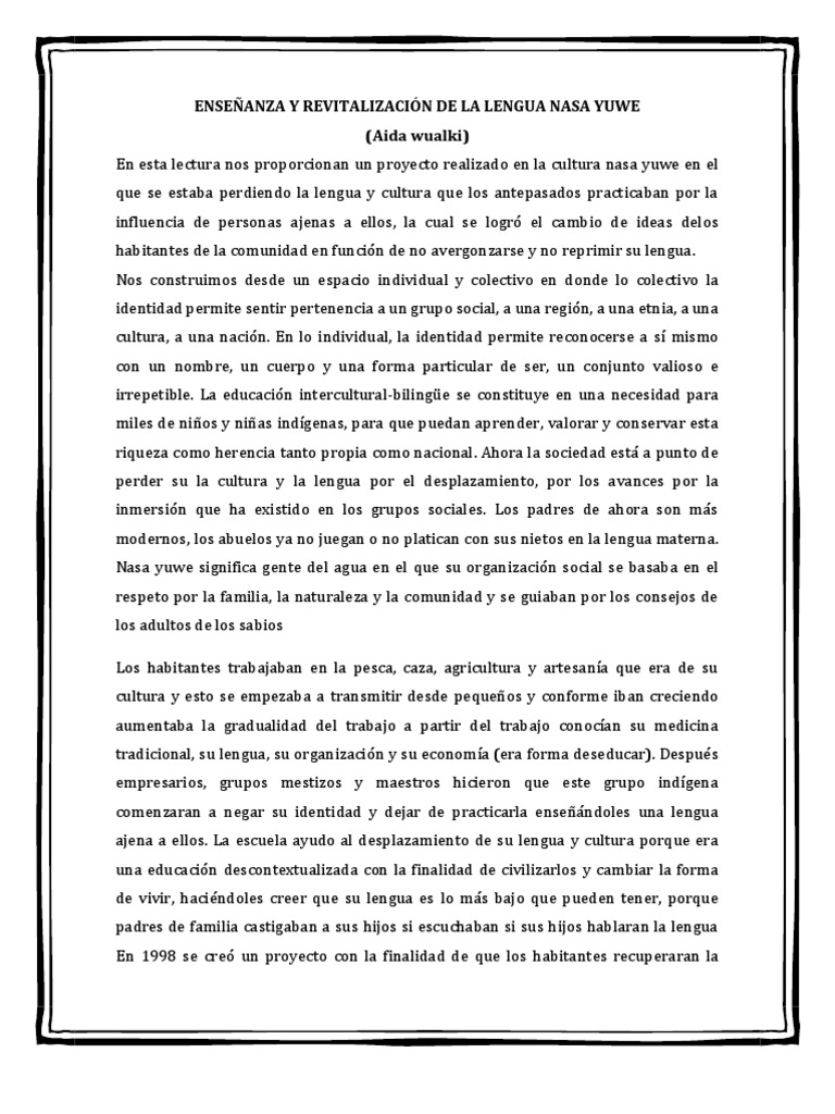 Enseñanza y Revitalización de La Lengua Nasa Yuwe | PDF | Comunidad ...