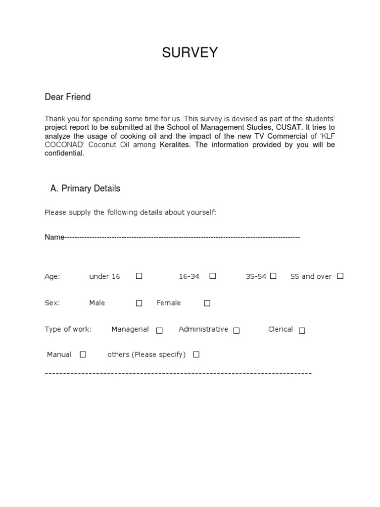 Questionnaire Cooking Oil