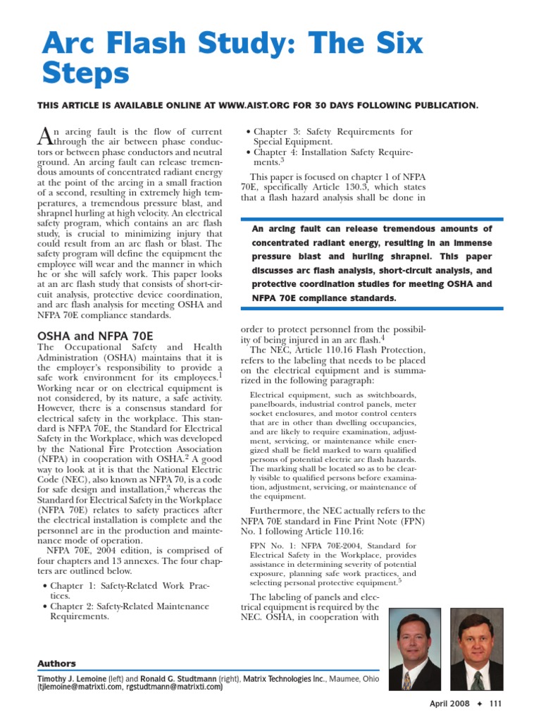 Arc Flash Study The Six Steps PDF | PDF | Personal Protective Equipment | Fuse (Electrical)