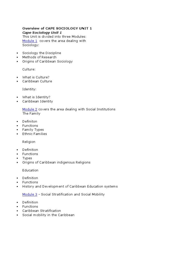 Overview of Cape Sociology Unit 1 | PDF