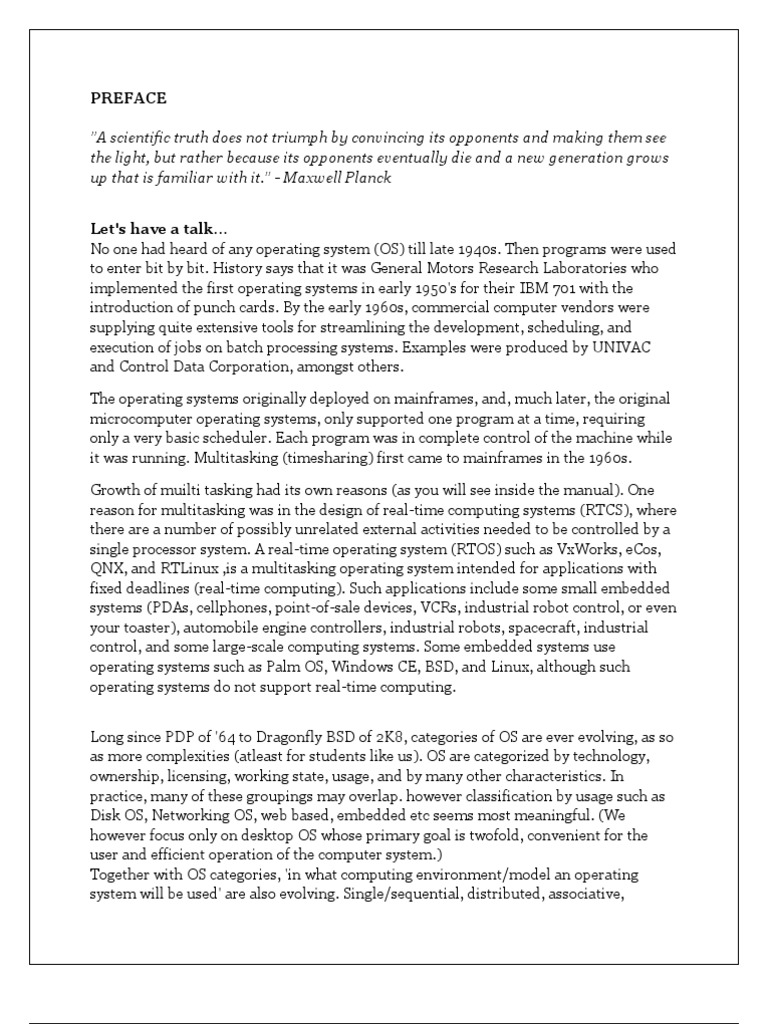 Preface Of Operating Systems Pdf Parallel Computing Operating System 