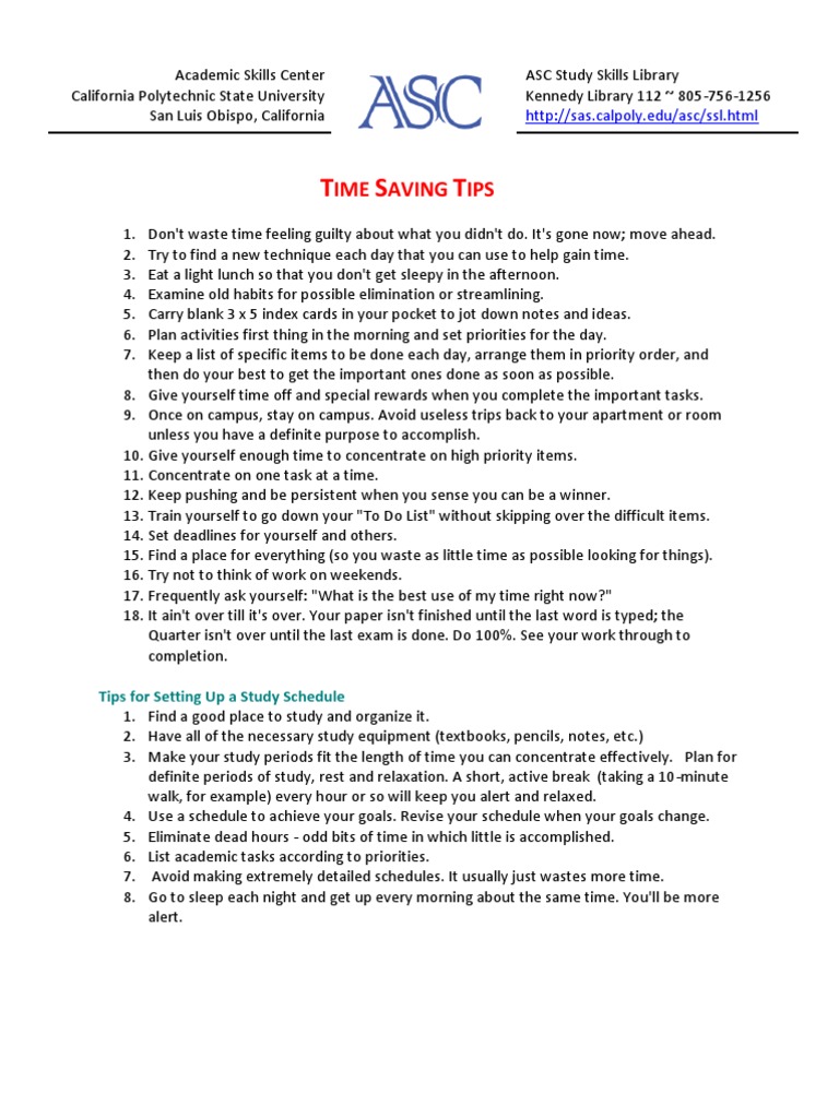 Time Management and Study Tips Guide | PDF | Time Management ...