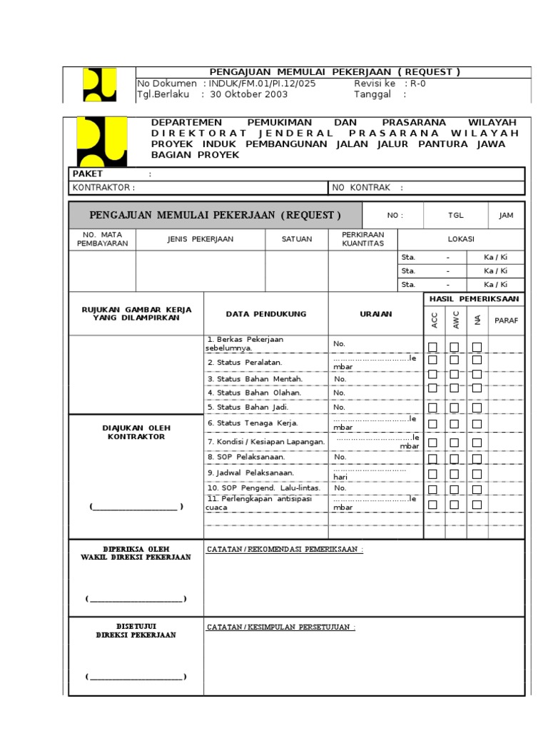 Form. Pengajuan Memulai Pekerjaan (Request) | PDF