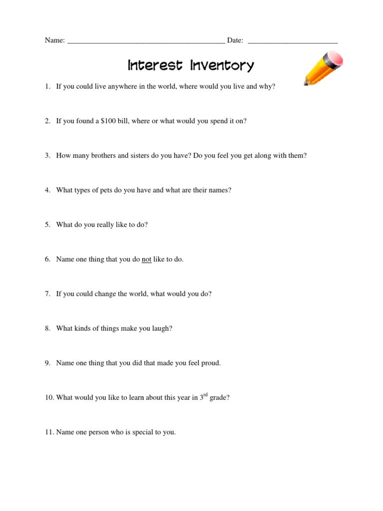 Interest Inventory Questionnaire | PDF | Language Arts & Discipline ...