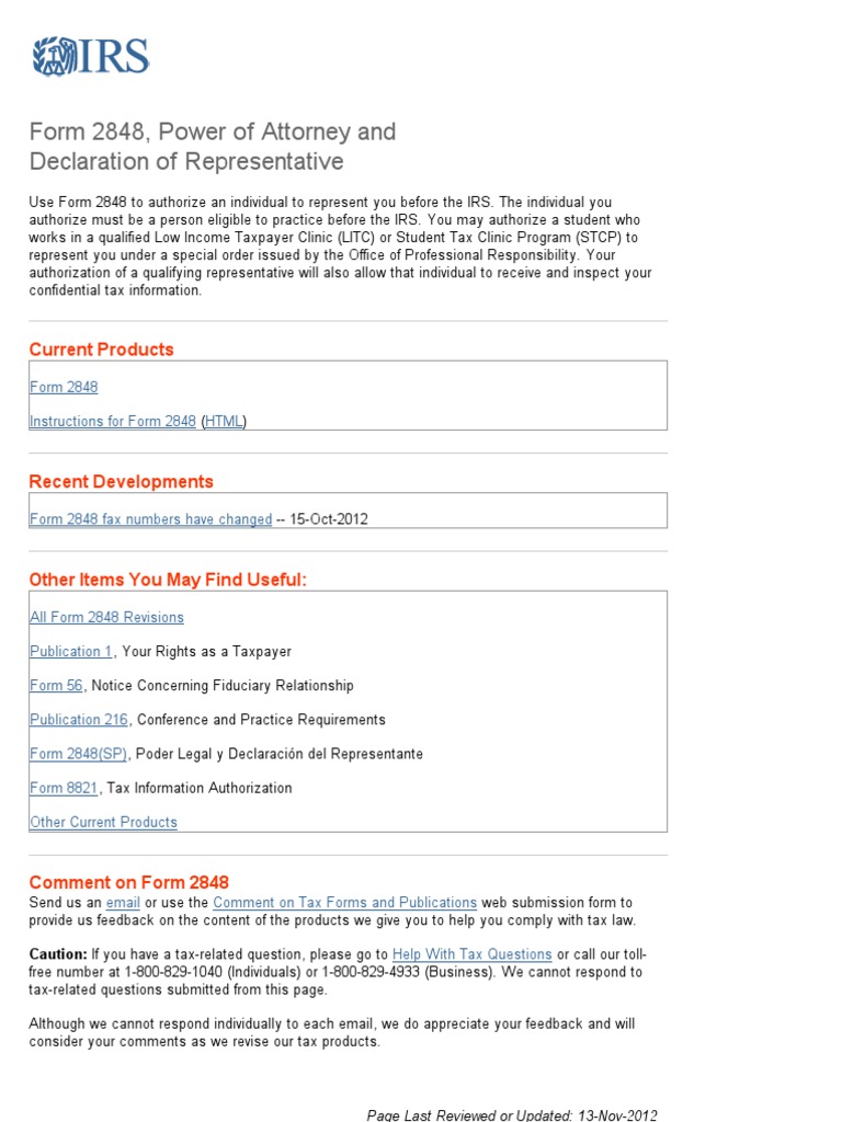IRS Form 2848: Power of Attorney Guide | PDF