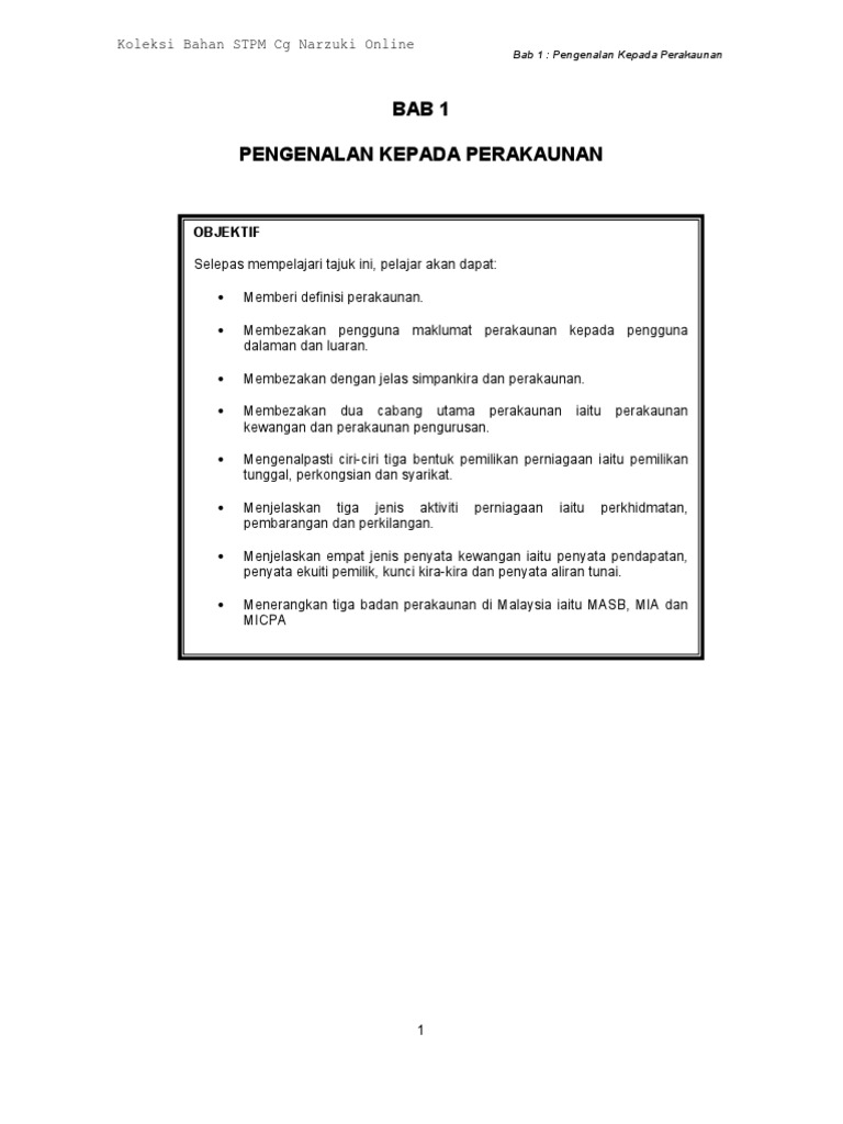 Bab 1 Pengenalan Kepada Perakaunan | PDF