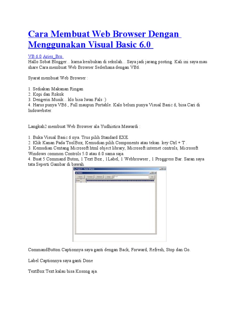 Cara Membuat Web Browser Dengan Menggunakan Visual Basic 6 | PDF