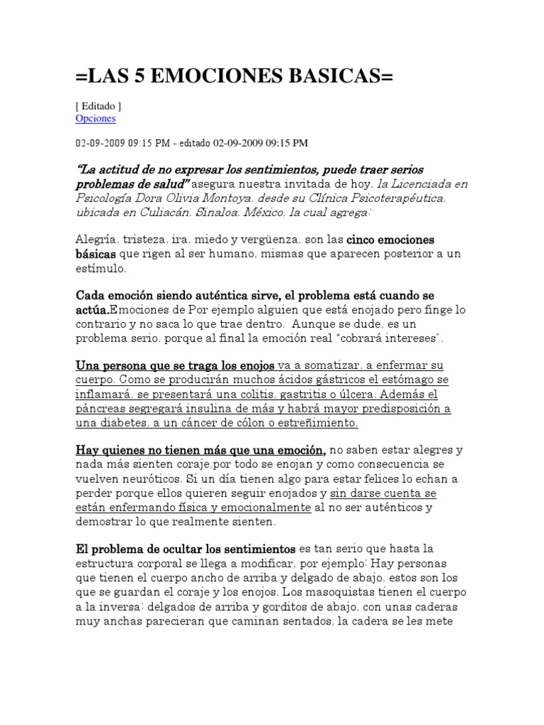 Las 5 Emociones Basicas | Descargar gratis PDF | Ira | Las emociones