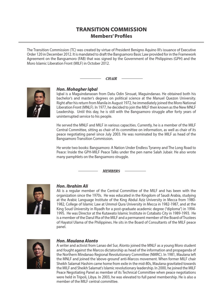 The Bangsamoro Transition Commission: Members' Profiles | PDF ...