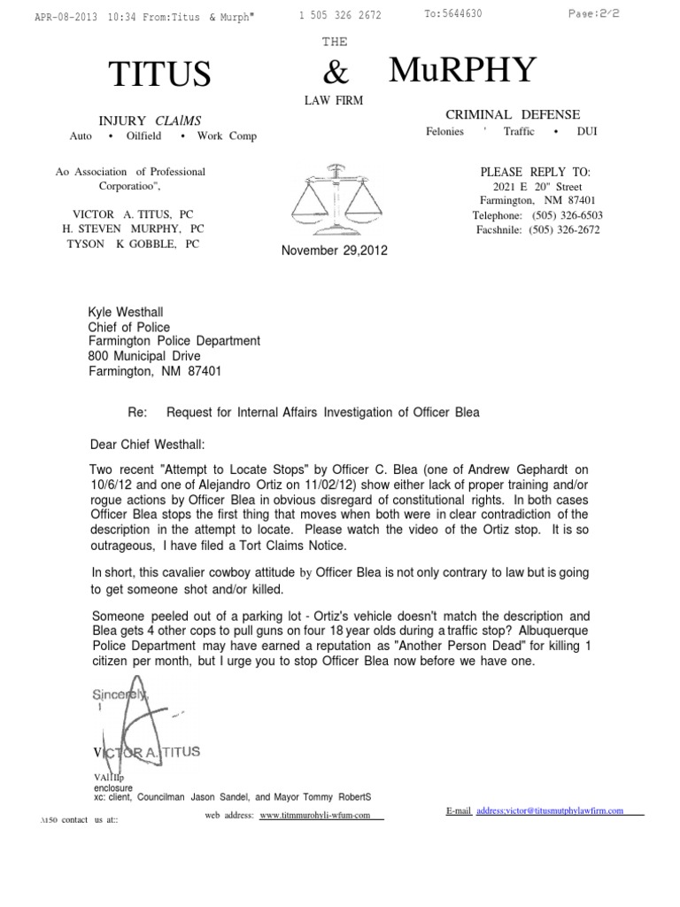 Letters About Farmington Police Officer Christopher Blea | PDF | Public ...