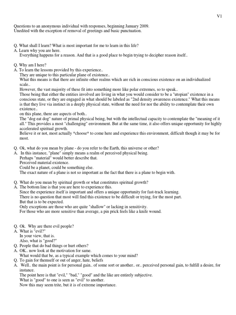 Questions To An Anonymous Individual For Learning About Life ...