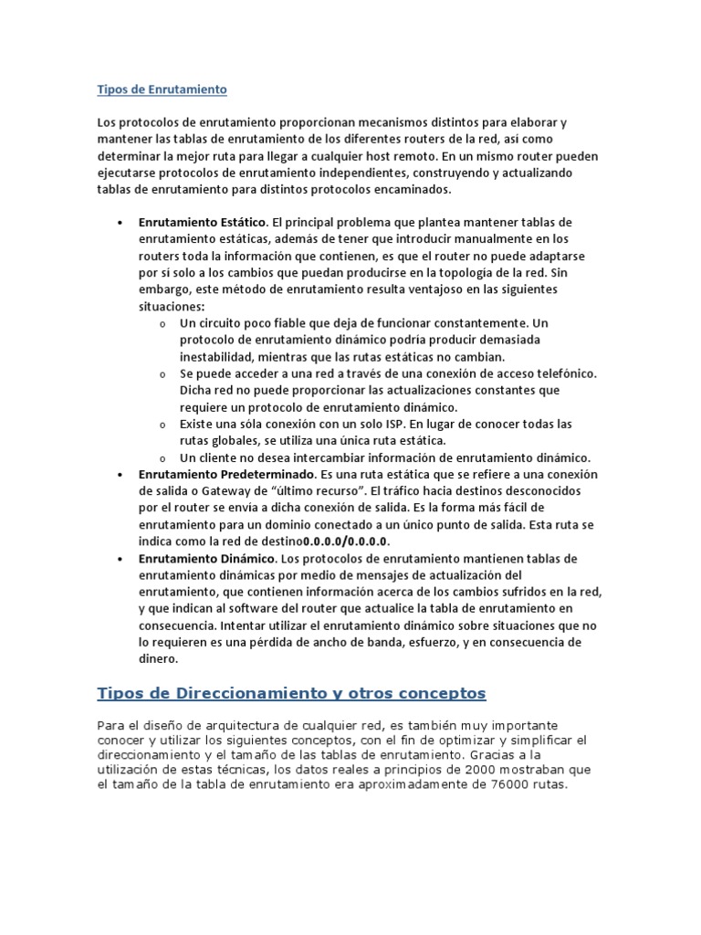 Tipos de Enrutamiento | PDF | Enrutador (Computación) | Enrutamiento