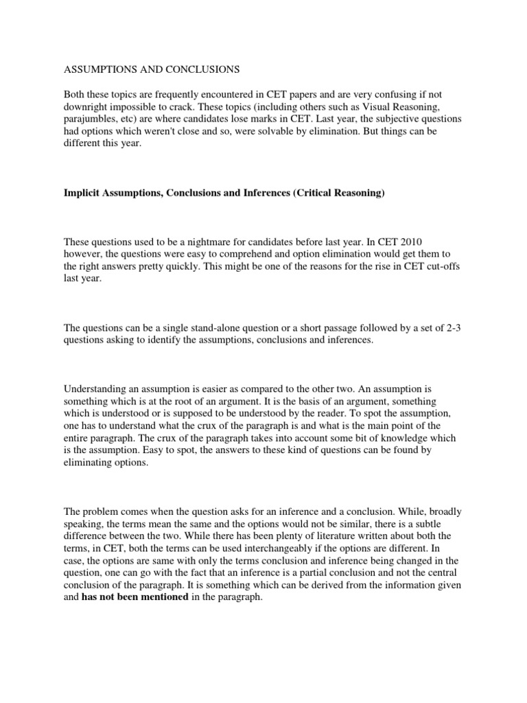 Assumptions and Conclusions | PDF | Inference | Logic