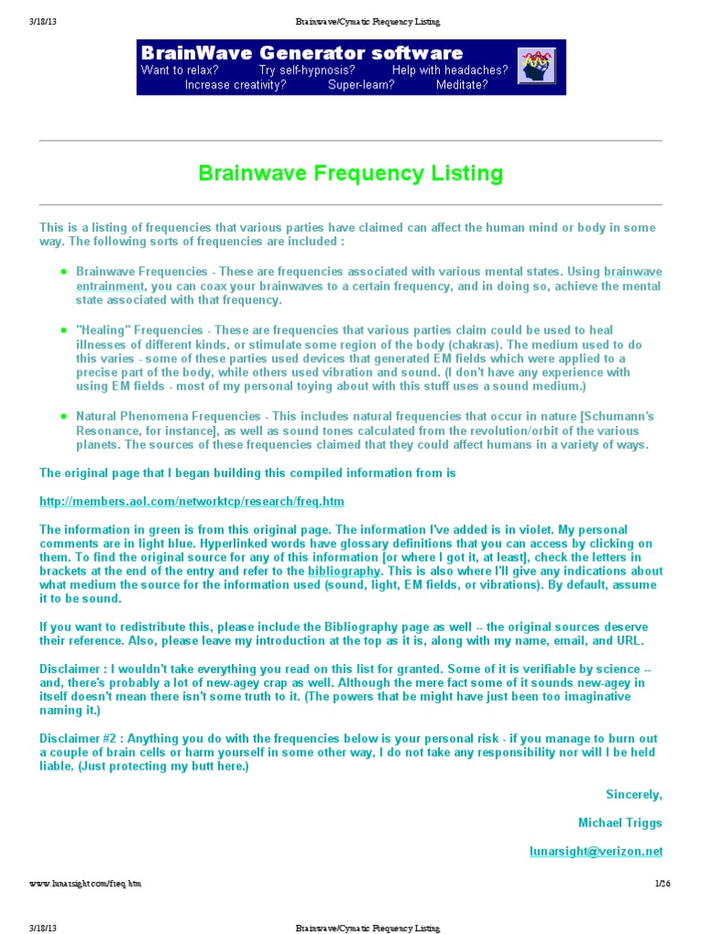 Brainwave - Cymatic Frequency Listing | PDF | Electroencephalography ...