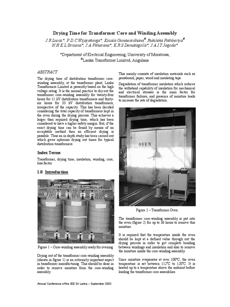 Drying Time For Transformer Core and Winding Assembly | PDF ...