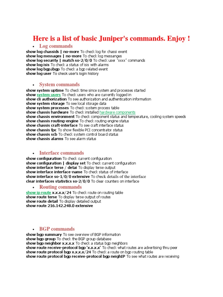 Cli Ist of Basic Juniper's Commands | PDF | Multiprotocol Label Switching | Networking