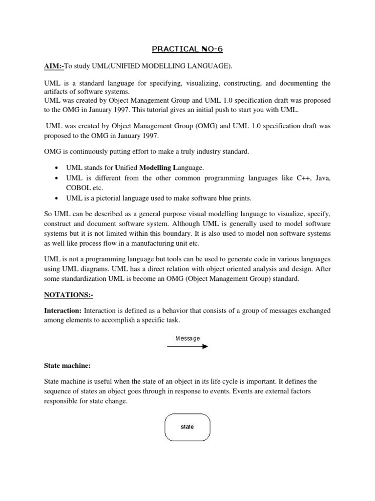 Practical No-6 Aim:-To Study Uml (Unified Modelling Language) | PDF | Unified Modeling Language ...