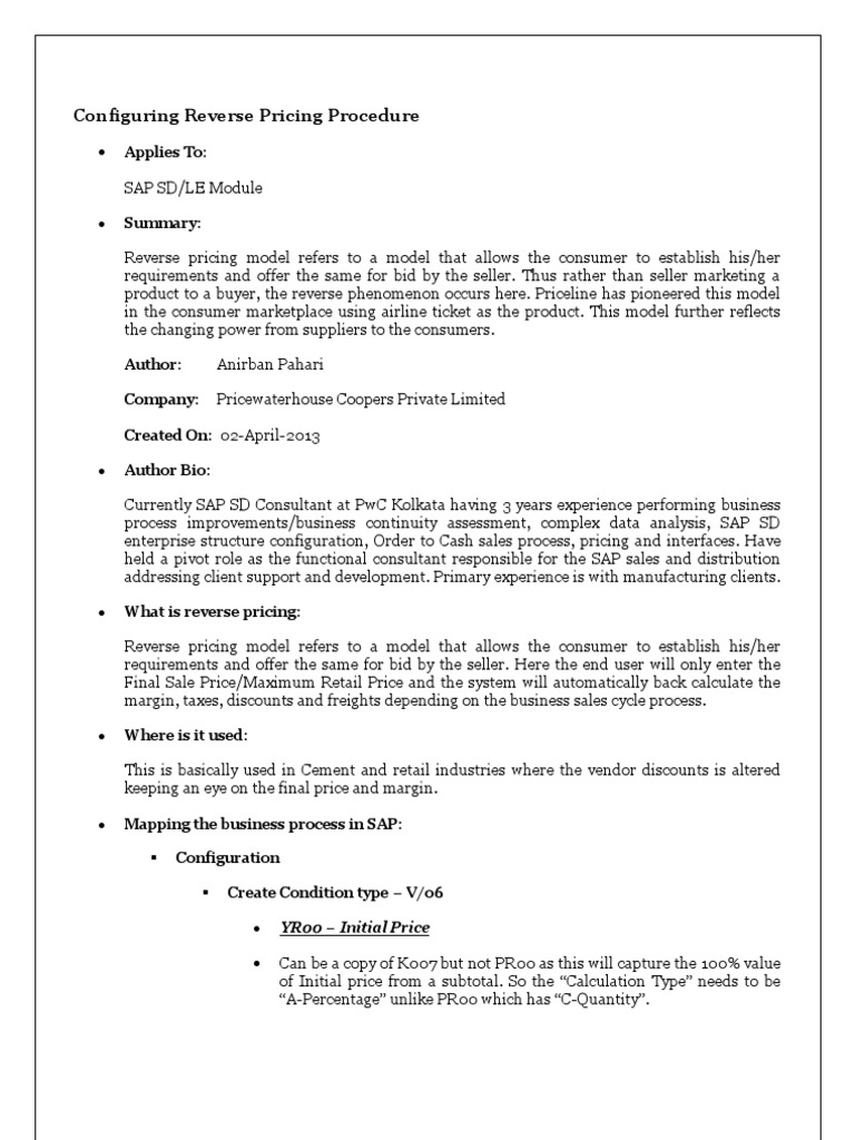 Reverse Pricing Procedure PDF | PDF | Sales | Business Process