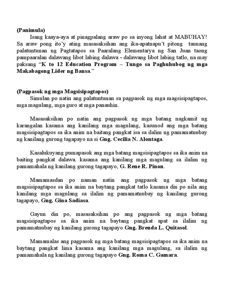 Script For Grad 2013 | PDF