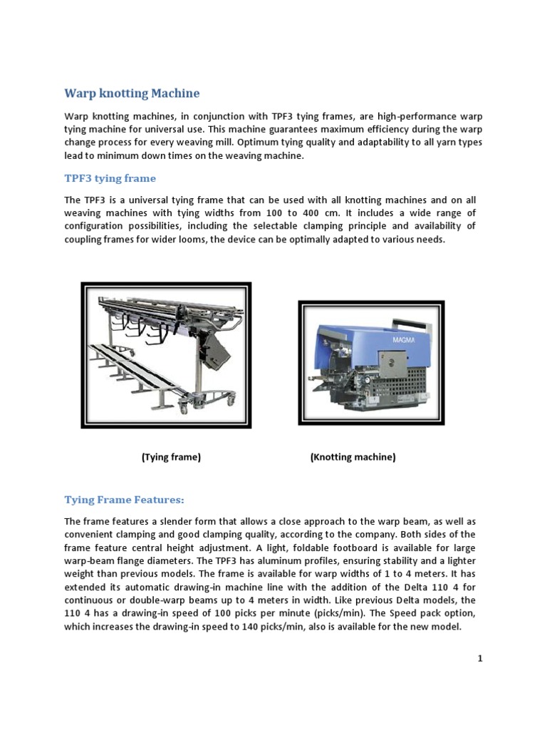 Warp Knotting Machine and Tying Frame | PDF | Yarn | Loom