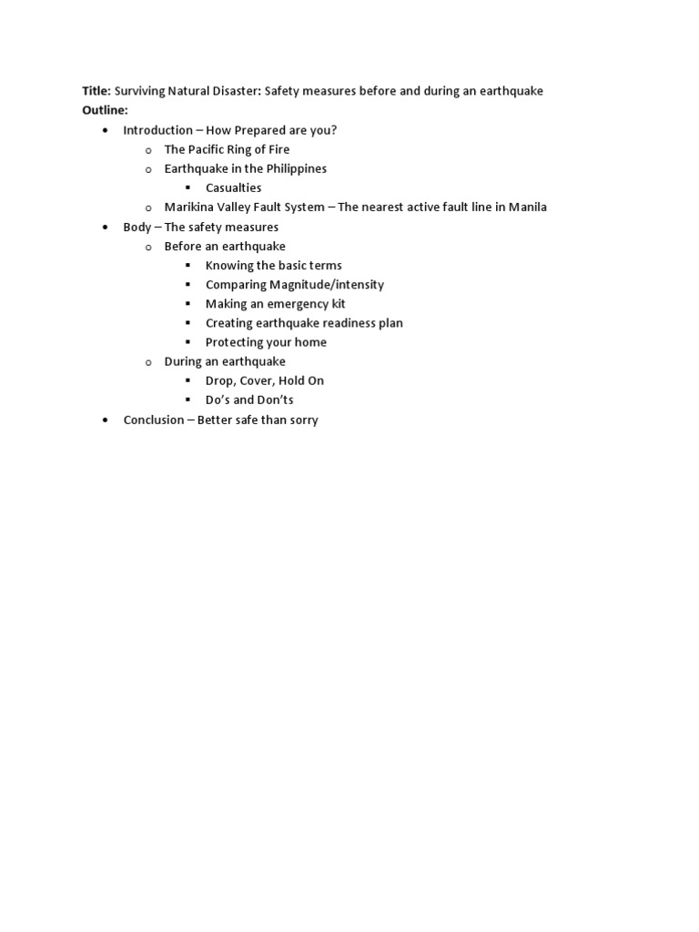 Speech Demo - Earthquake Outline | PDF | Earthquakes | Natural Disasters